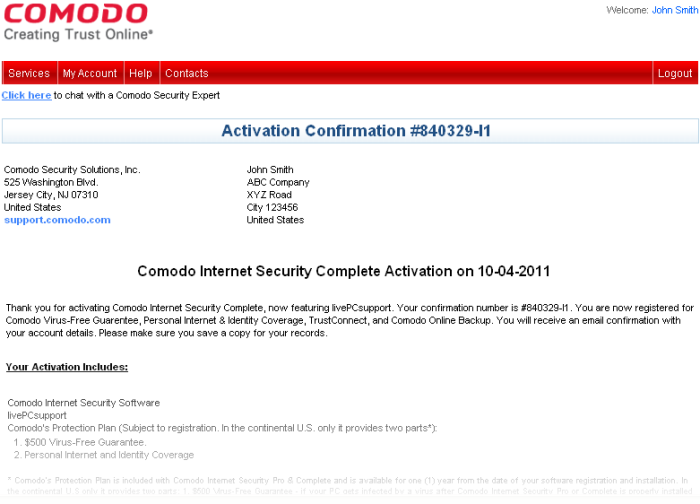 Activating Online Backup and Trust Connect Services | Comodo Internet Security v5.9/5.10